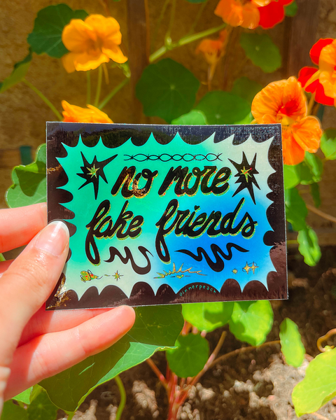 No More Fake Friends Sparkly Sticker – Inner Peach Design